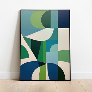 Green and Blue Mid-century Modern POSTER Abstract Wall Fine - Etsy