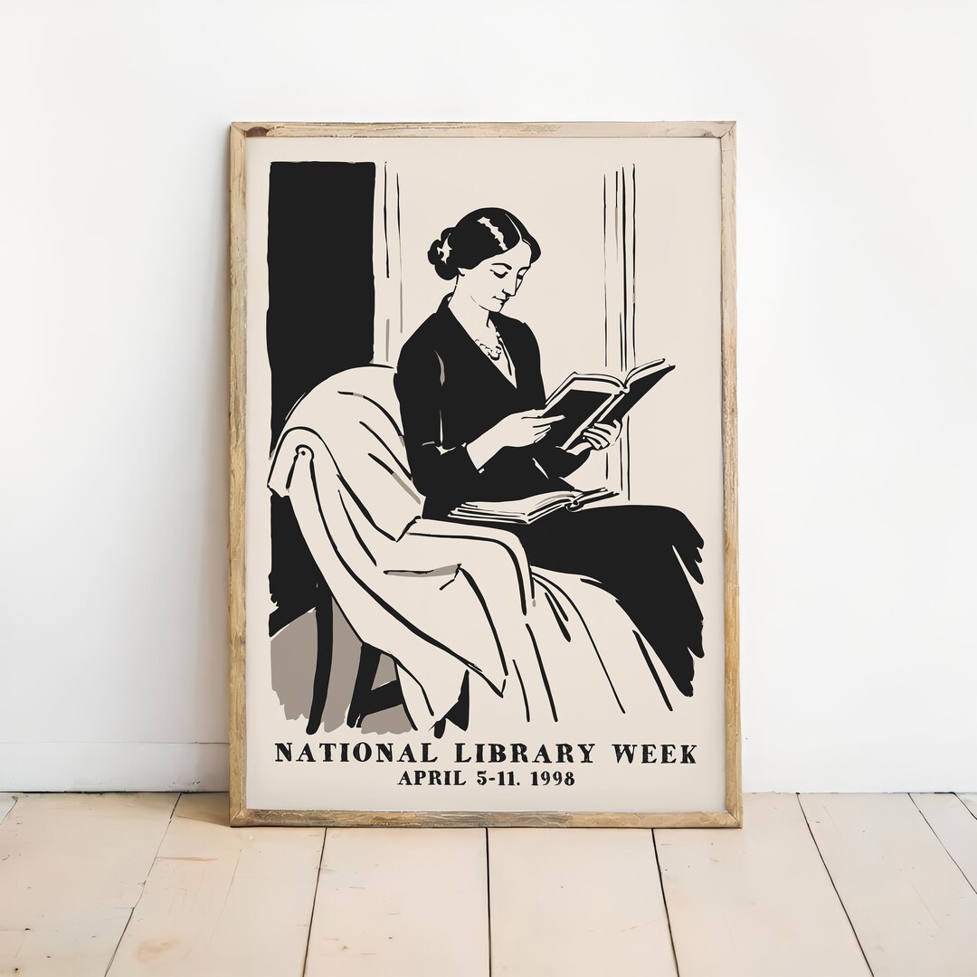 National Library Week Poster 1998, Reading Woman Art Print, Librarian ...