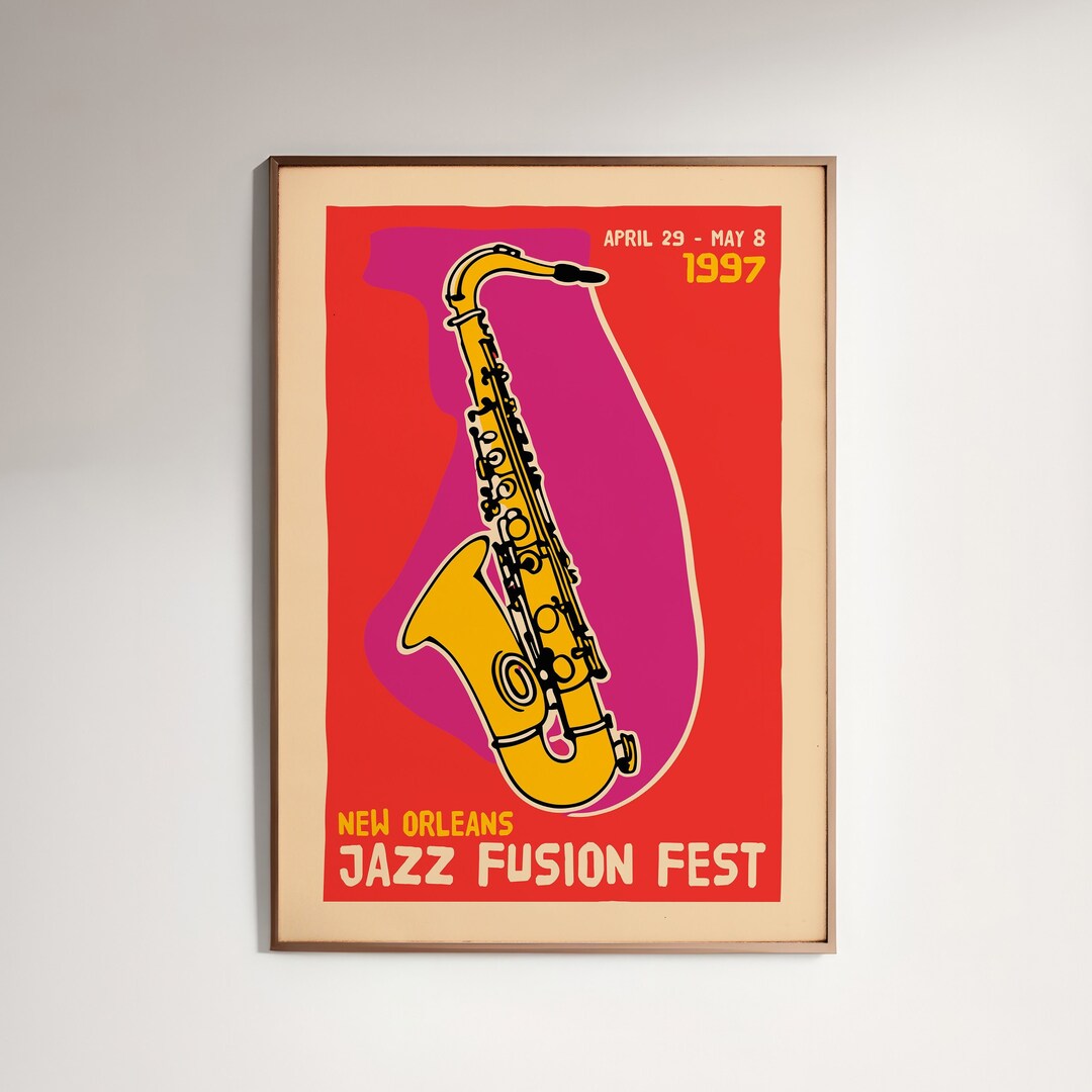 1997 New Orleans Jazz Fusion Fest POSTER Saxophone Wall Art Vintage ...