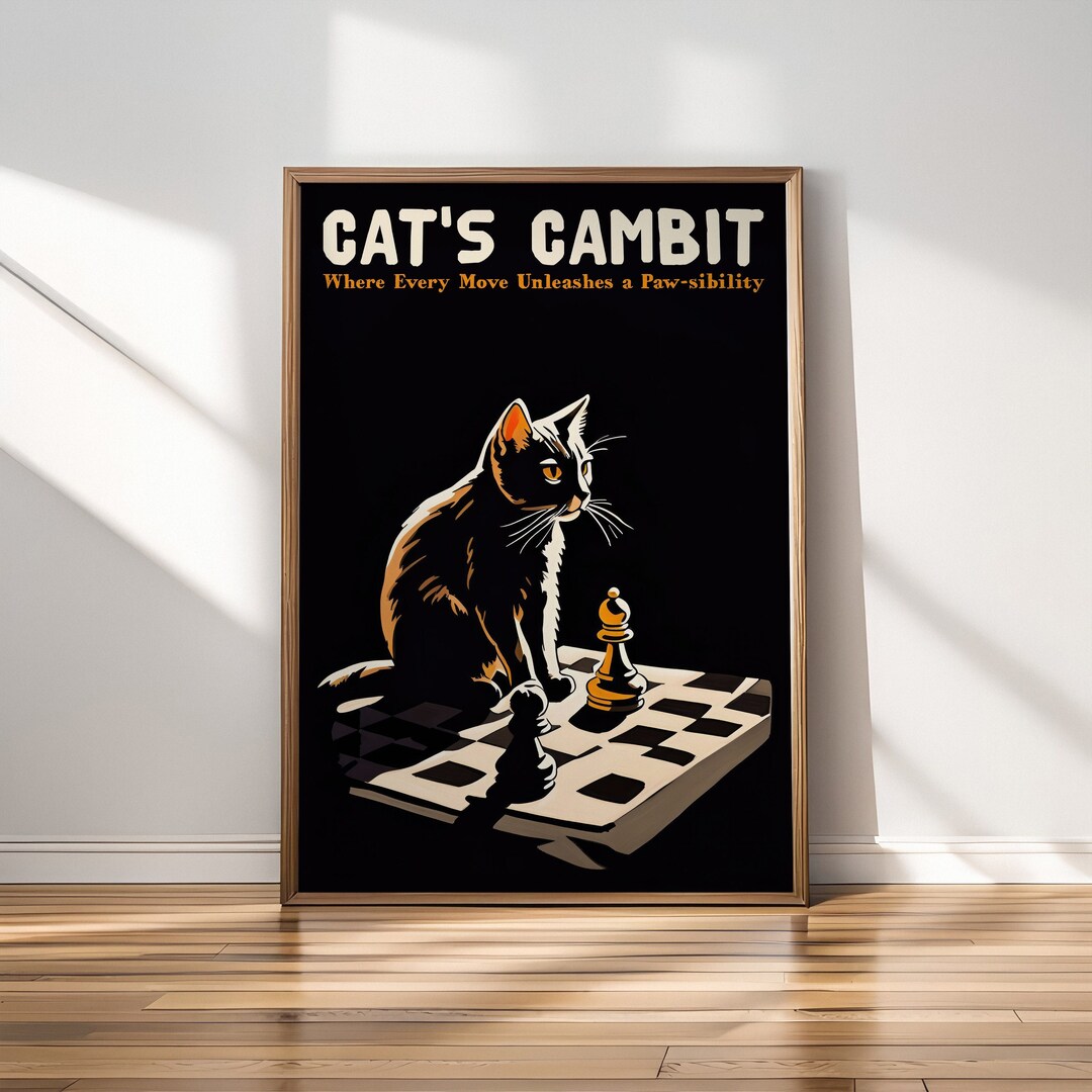CAT'S GAMBIT POSTER Cute Chess Artwork Wall Art Prints, Bar Room Decor ...