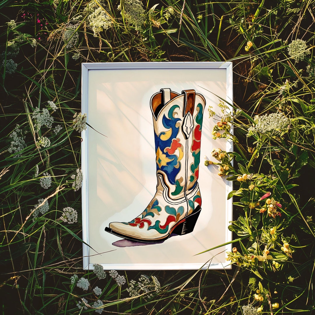 Cowboy Boot Art Print | Western Decor Poster | Colorful Cowgirl Boot ...