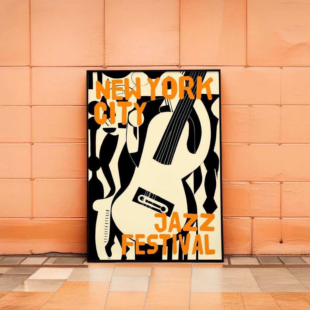 NYC Jazz Festival Poster Black and White Abstract Guitar Music Art, Minimalistic Jazz Art ...