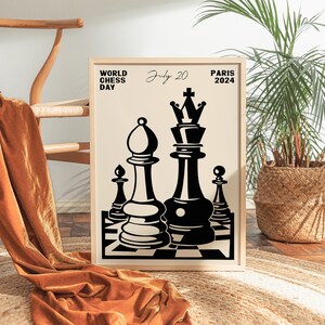 World Chess Day July 20, Paris 2024 Commemorative Poster, Elegant Black ...