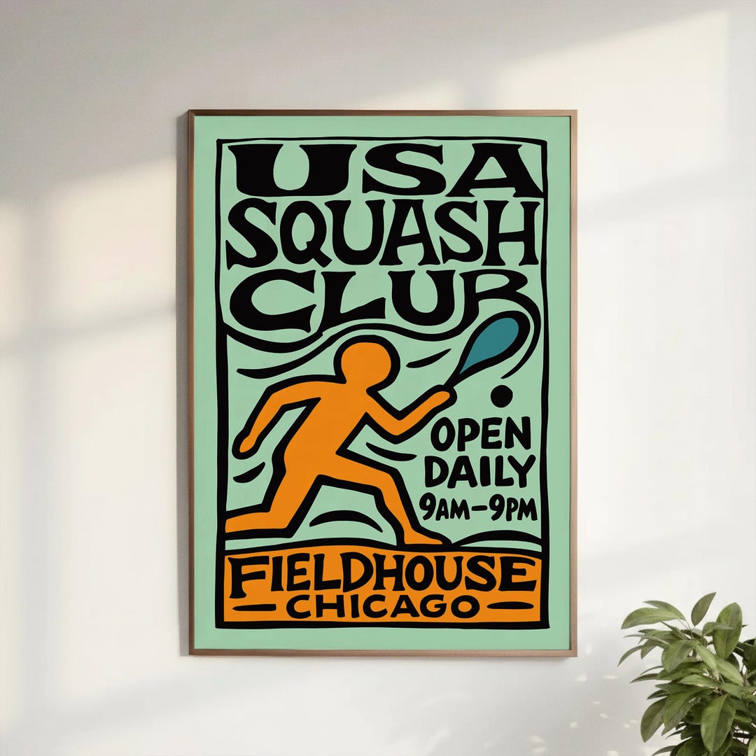 Squash Club Poster - Chicago Sports Art, Gym Room Decor, Large Unframed ...
