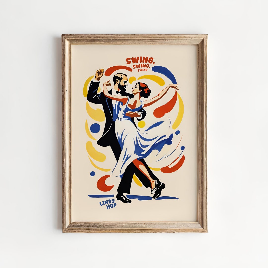 Lindy Hop Dancing Poster, Retro Swing Dance Wall Art Print, 1940s Style ...