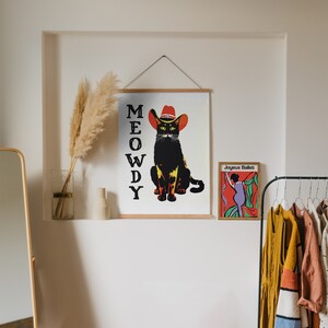 Meowdy Cat Print Cowboy Poster, Howdy Black Cat, Cat Mom Print, Trendy ...