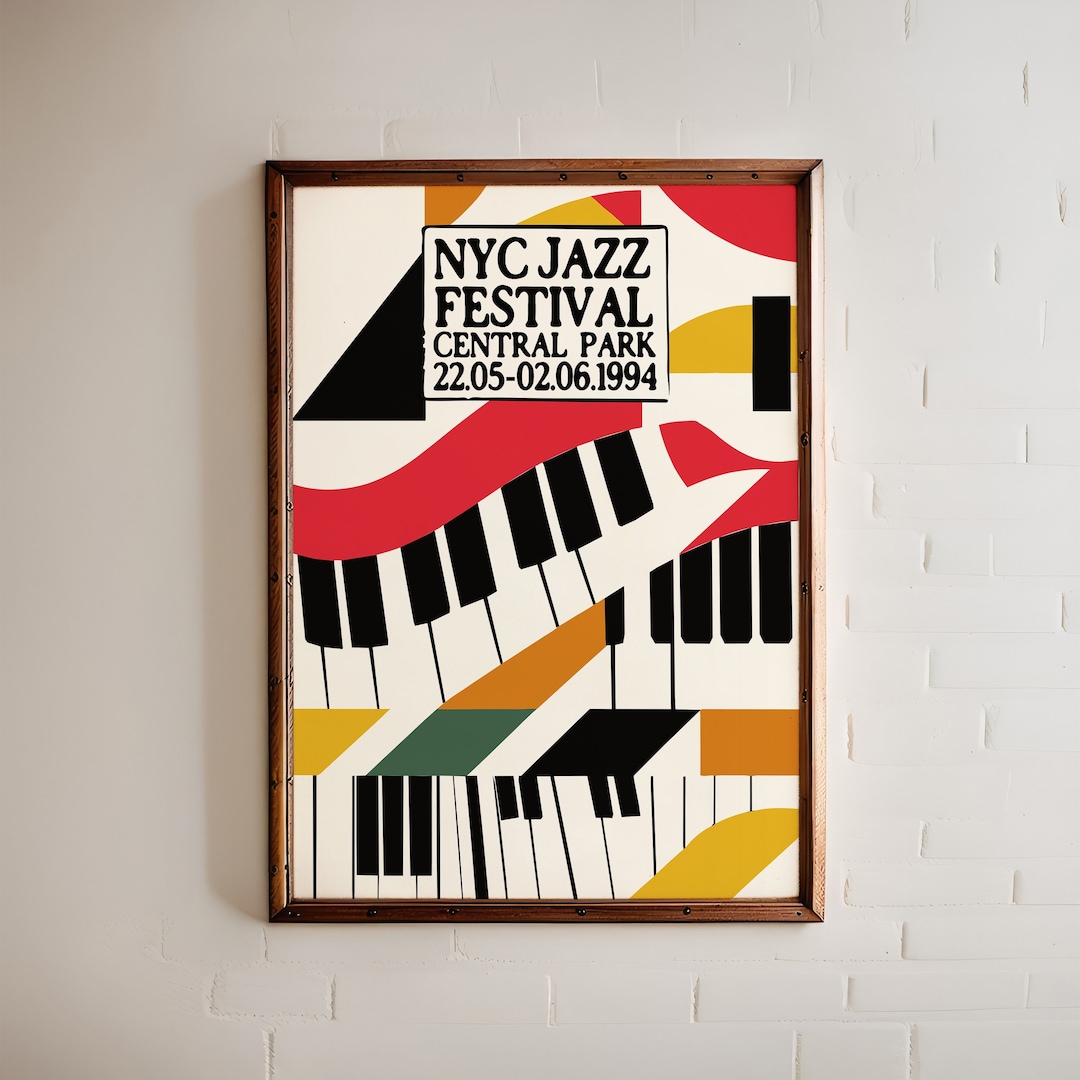 1994 NYC Jazz Festival Central Park Poster - Retro Music Event Wall Art - Abstract Piano Keys ...