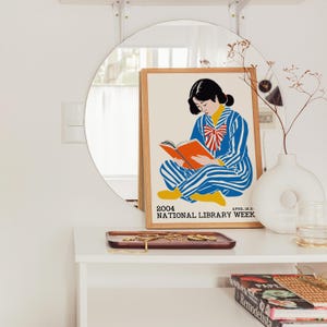 2004 National Library Week Poster - Retro Reading Illustration - Book ...