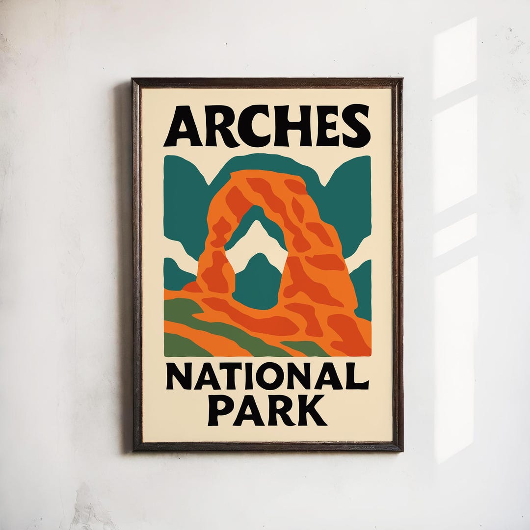 Arches National Park Poster | Retro Travel Print, Landscape Wall Decor ...