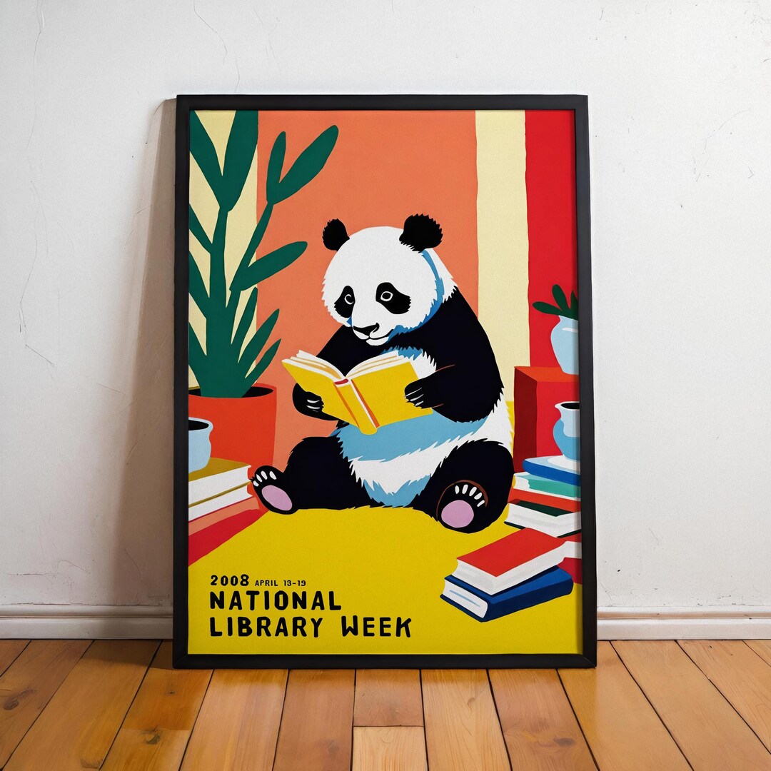 Panda Bear Reading Poster: National Library Week Art Print - Etsy