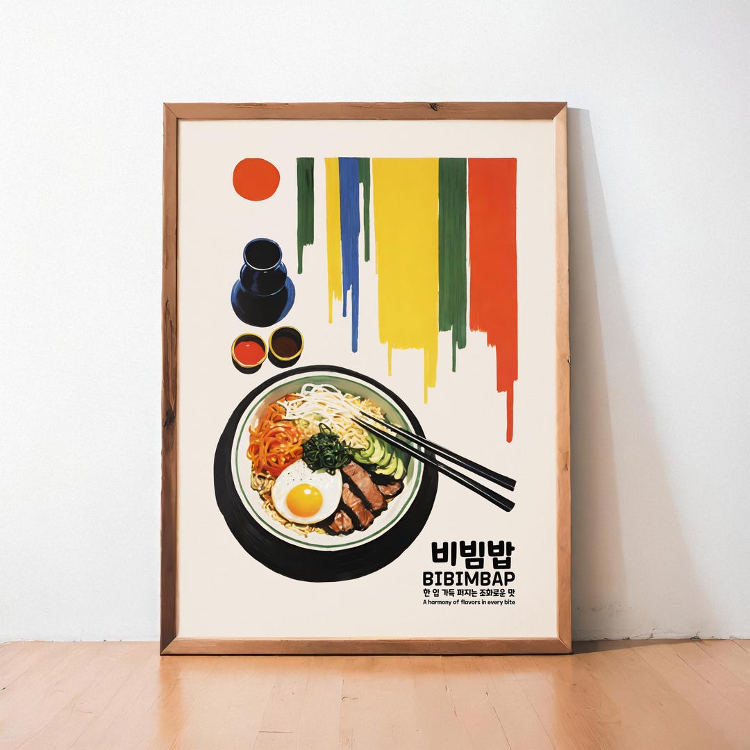 Korean Bibimbap Food Poster | Colorful Kitchen Wall Art | Asian ...