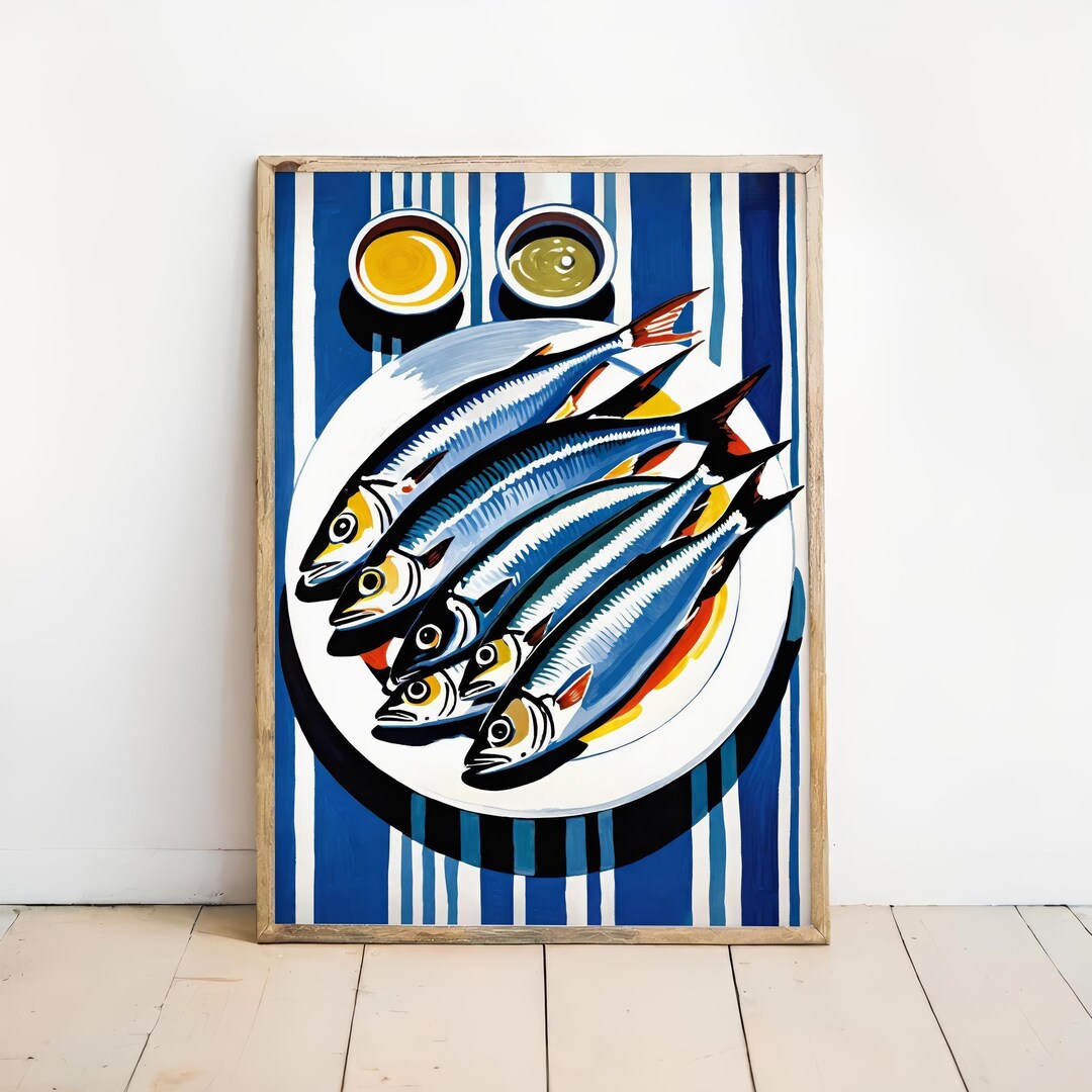 Sardine Plate Poster - Retro Kitchen Wall Art - Mid-century Modern ...