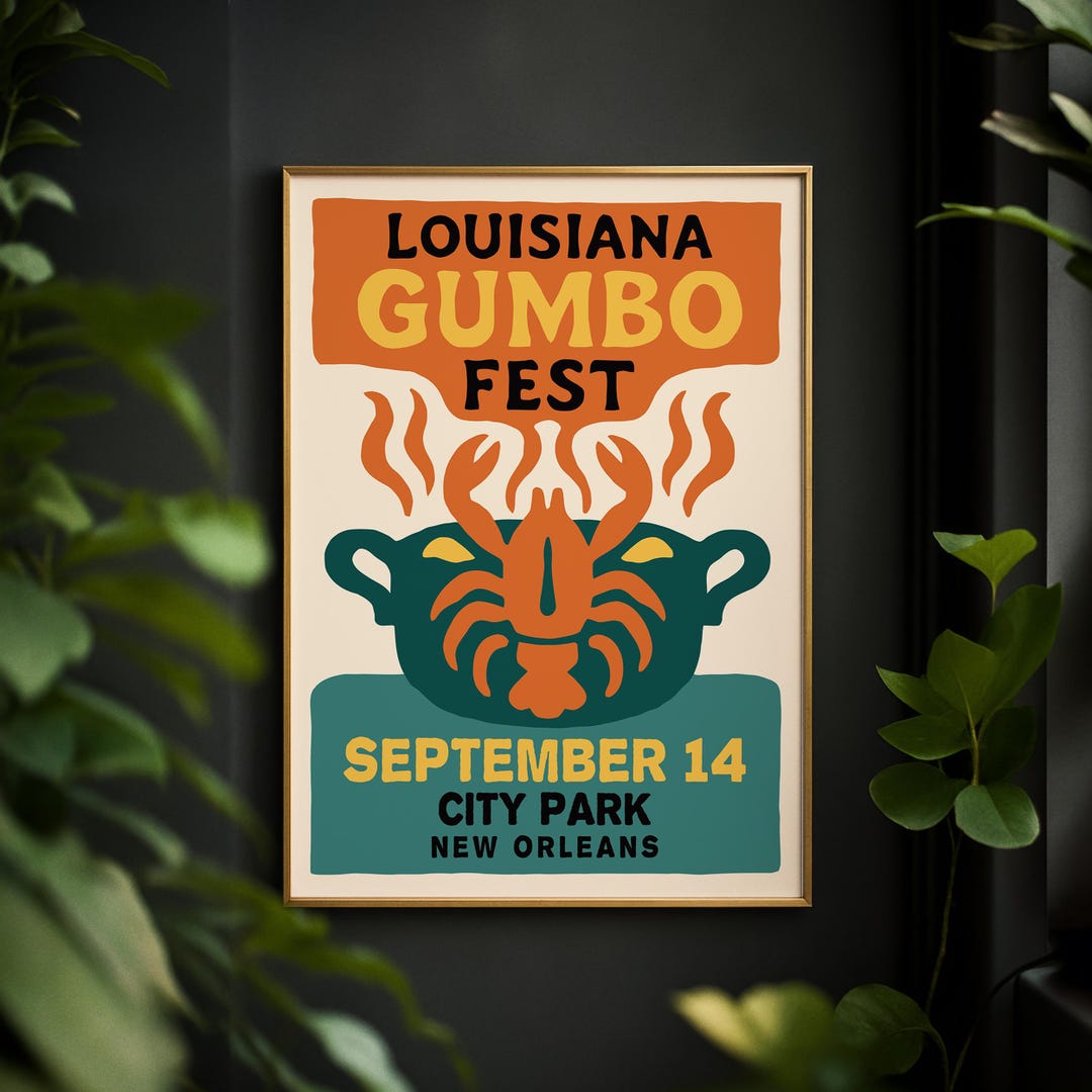 Louisiana Gumbo Fest Poster - Cajun Creole Food Southern Cuisine Wall ...