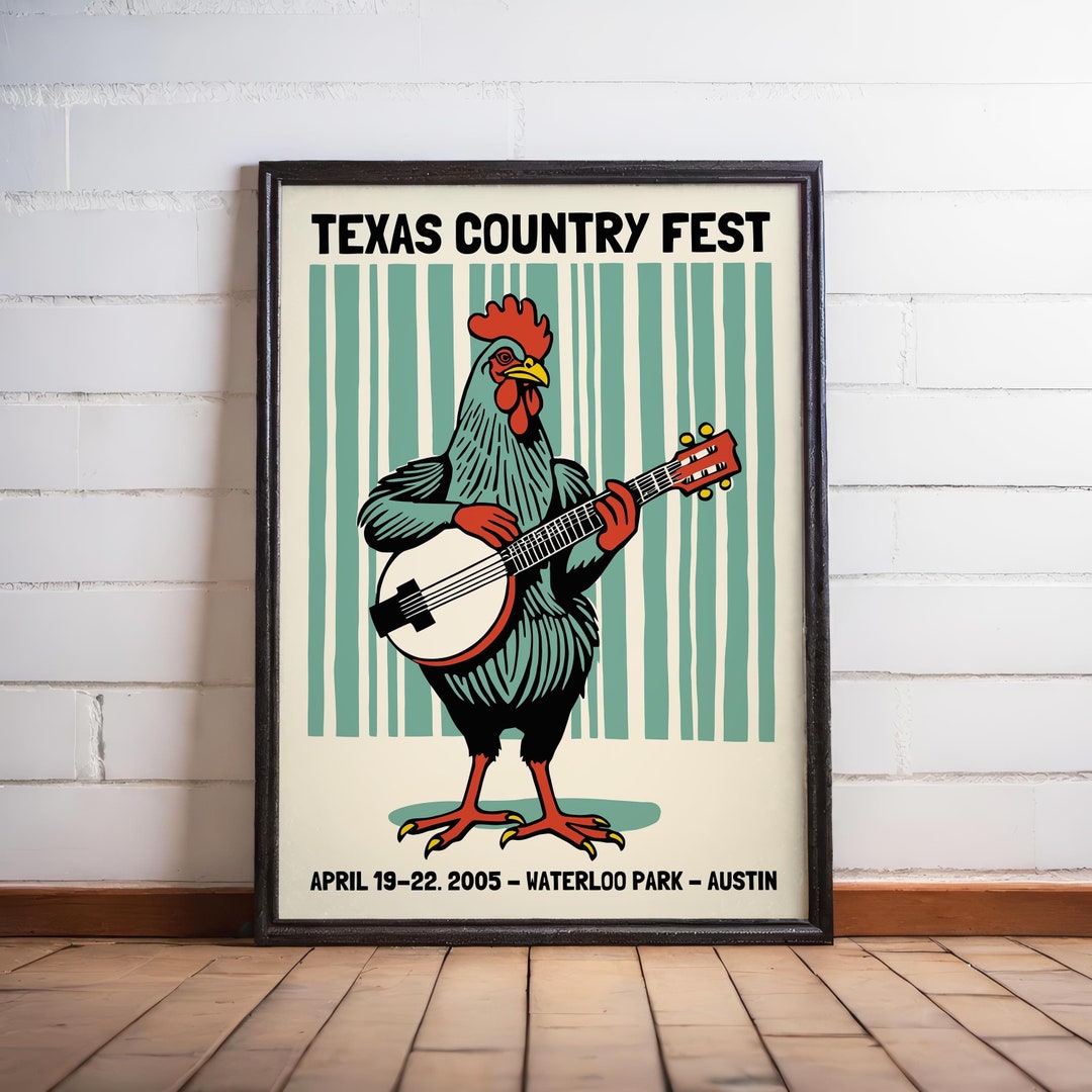 Texas Country Fest 2005 Vintage Poster - Rooster Playing Banjo, Austin ...