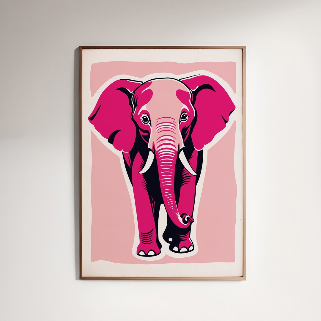 Pink Elephant Poster Bold and Beautiful Animal Art, Modern Nursery ...