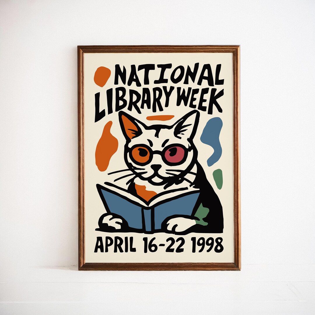 National Library Week Cat Reading Poster - 1998 Unframed Mailed Print ...