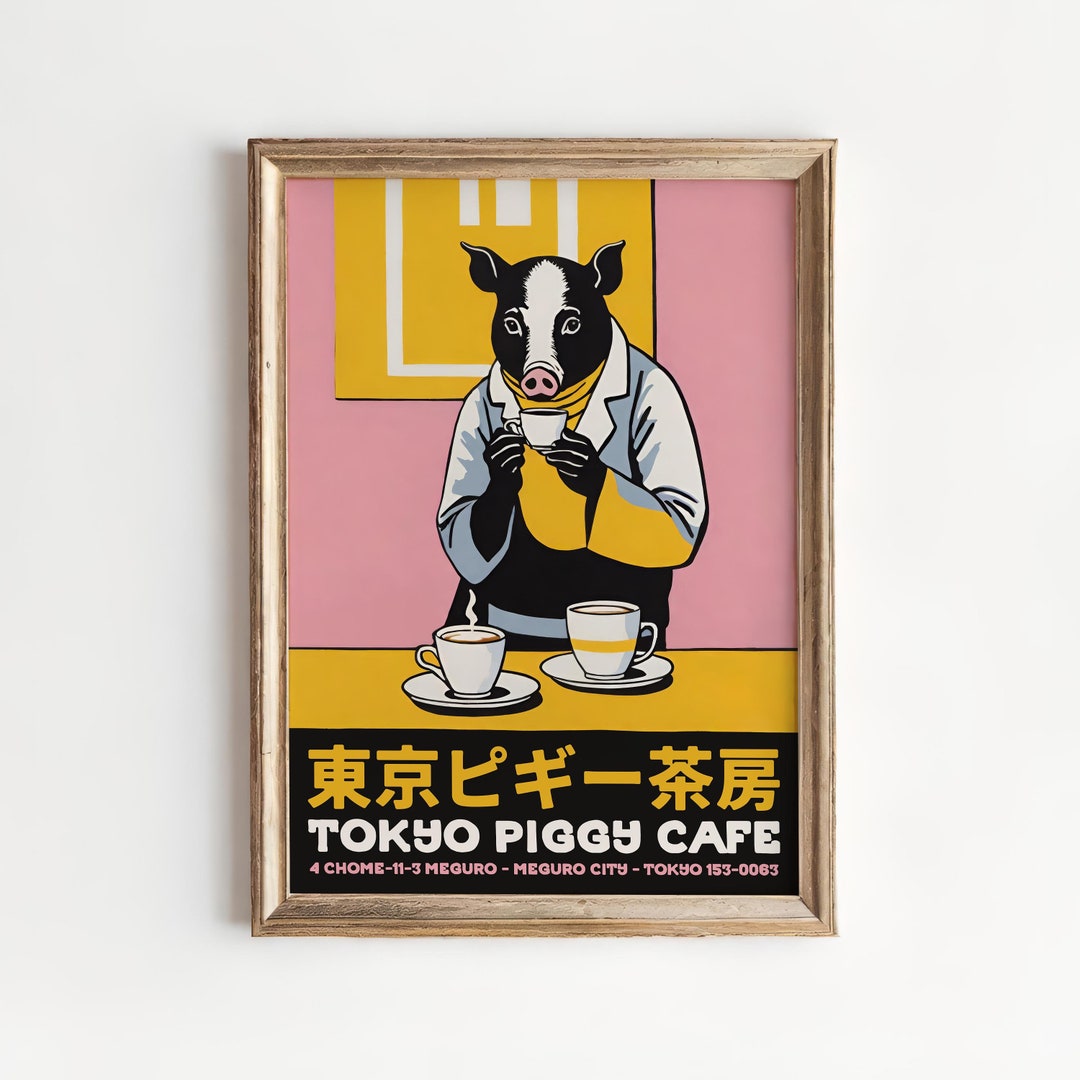 Japanese Cafe Poster, Tokyo Piggy Cafe Art Print, Japanese Restaurant ...