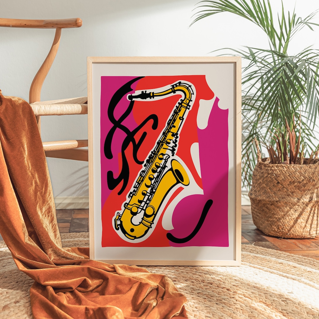 Colorful Saxophone Poster, Vintage Style Jazz Wall Art, Abstract Music ...