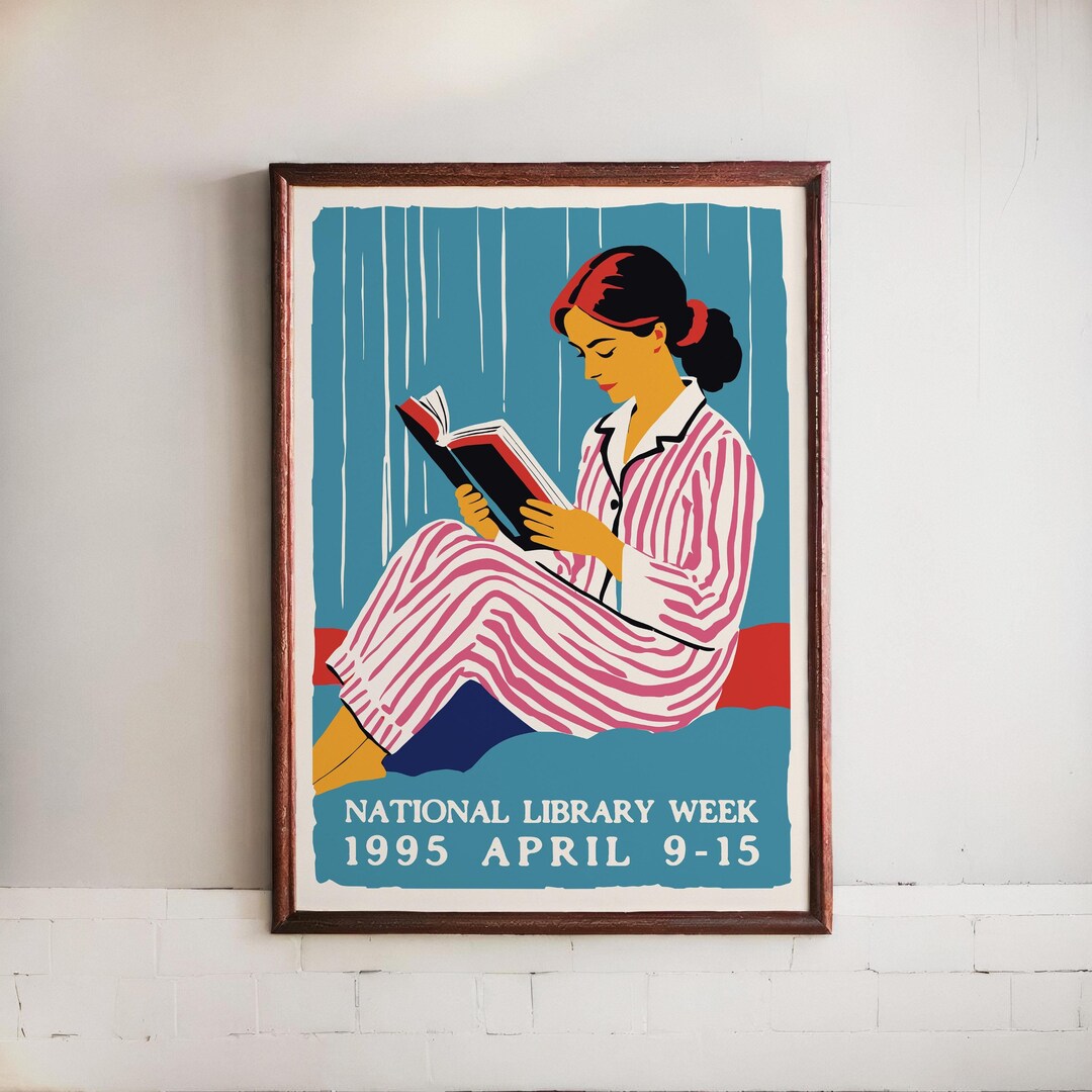 National Library Week 1995 Poster: Retro Book Lover Art Print - Etsy