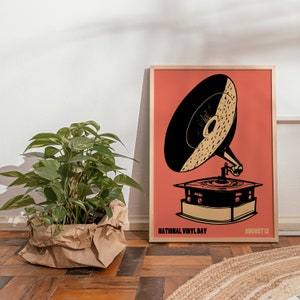 NATIONAL VINYL DAY Poster | Retro Record Player Art Print, August 12 ...