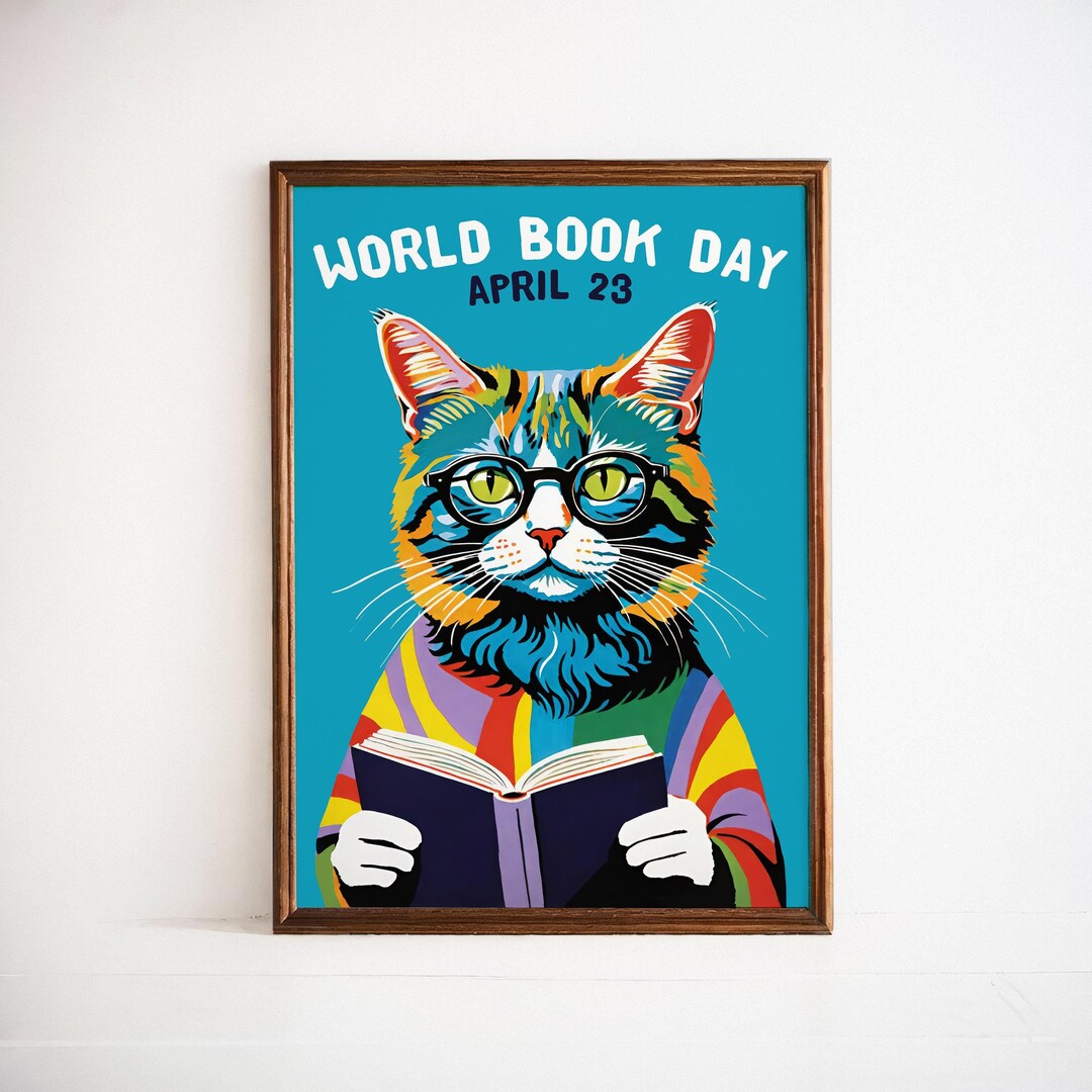 Retro Cat Poster for World Book Day | Perfect Wall Art for Book Lovers ...