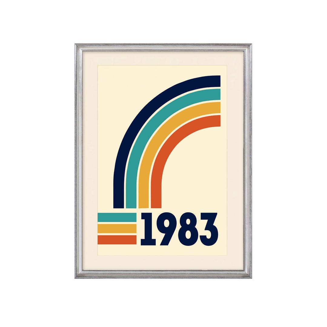 Retro Rainbow Poster - Vintage Wall Print With Bold Curves for Colorful ...