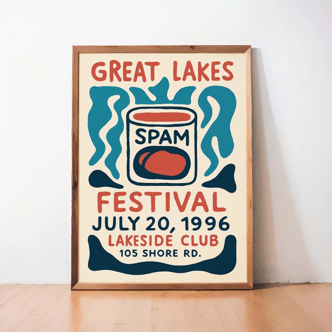Spam Festival Poster - Lakeside Club Spam Can Retro Graphic Blue ...