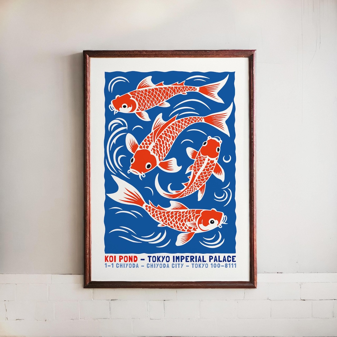 Koi Pond Poster - Tokyo Imperial Palace Artwork | Japanese Fish Art Print | Traditional Red ...