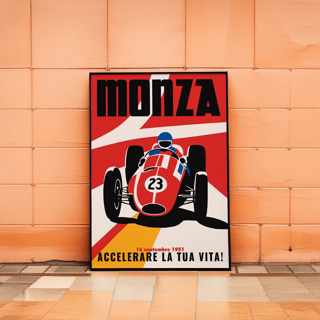 Retro MONZA Poster, Italian Grand Prix Vintage Racing Wall Art, Red ...