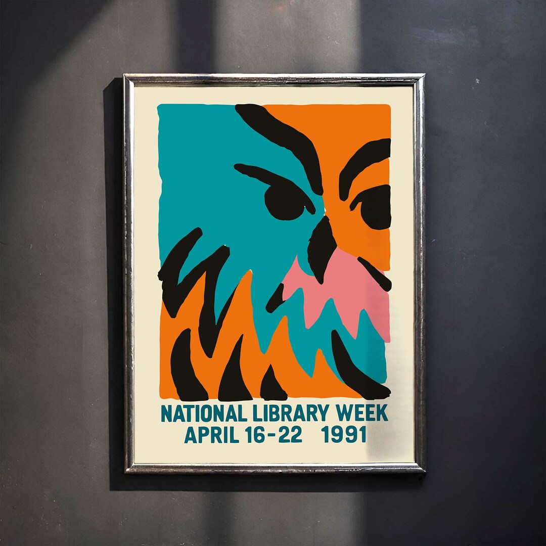 National Library Week Poster - Retro Book Lover Literary Art Print Wall ...
