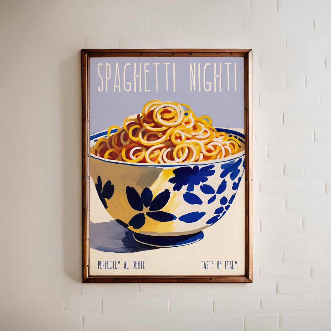 Spaghetti Night Italian Pasta Art Print | Al Dente Spaghetti Poster ...