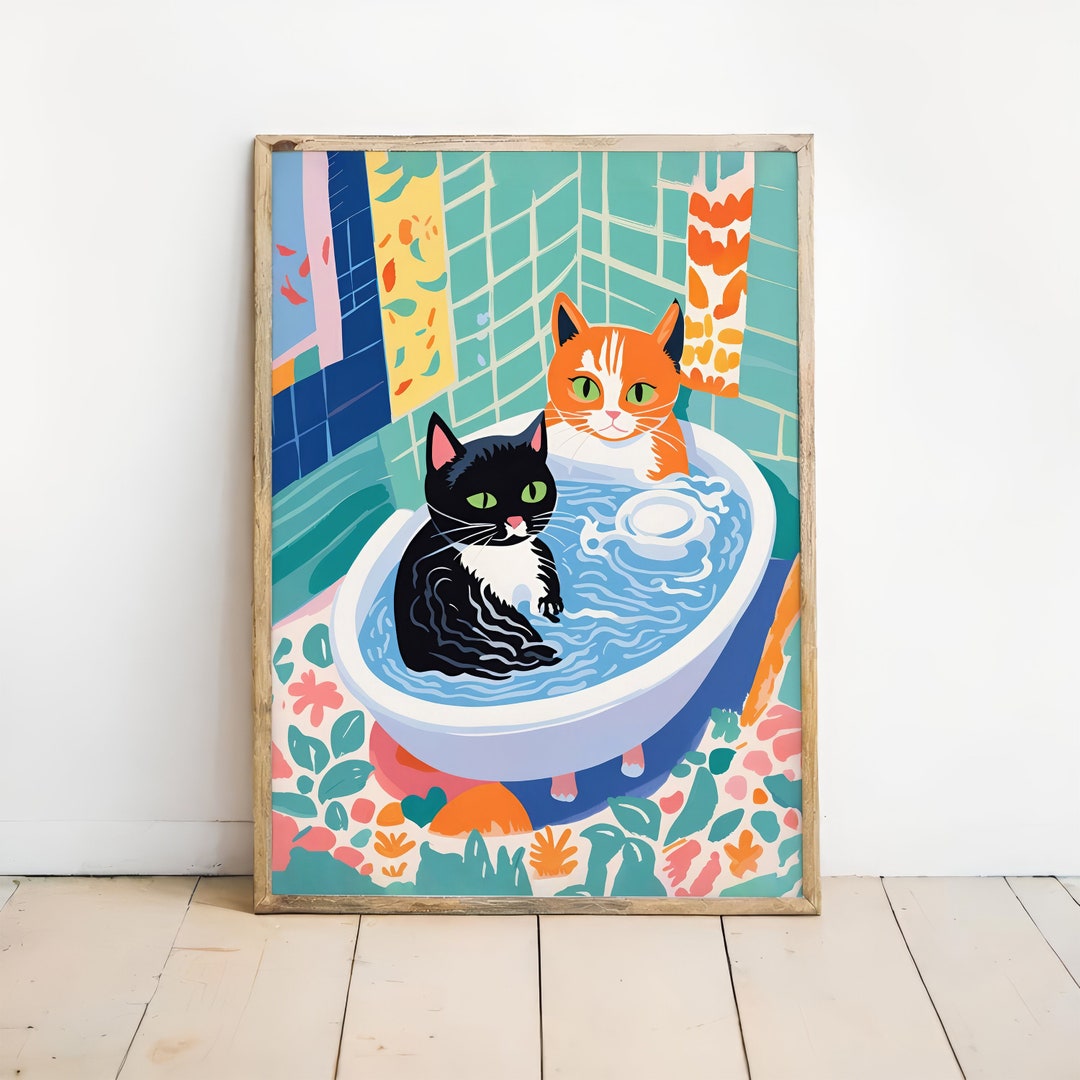 Cute Cats in a Bath POSTER: Whimsical Feline Wall Art for Cat Lovers ...