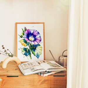 Morning Glory Watercolor Art Print Colorful Floral Wall Decor Botanical ...