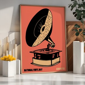 NATIONAL VINYL DAY Poster | Retro Record Player Art Print, August 12 ...