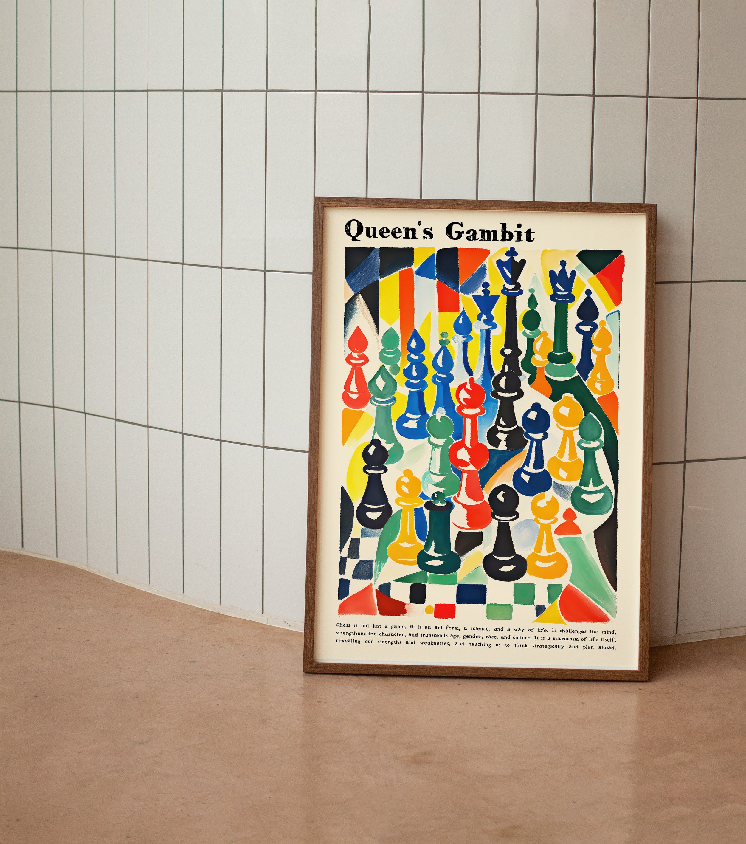 Mid Century Modern Queen's Gambit Chess Art Print Chess - Etsy