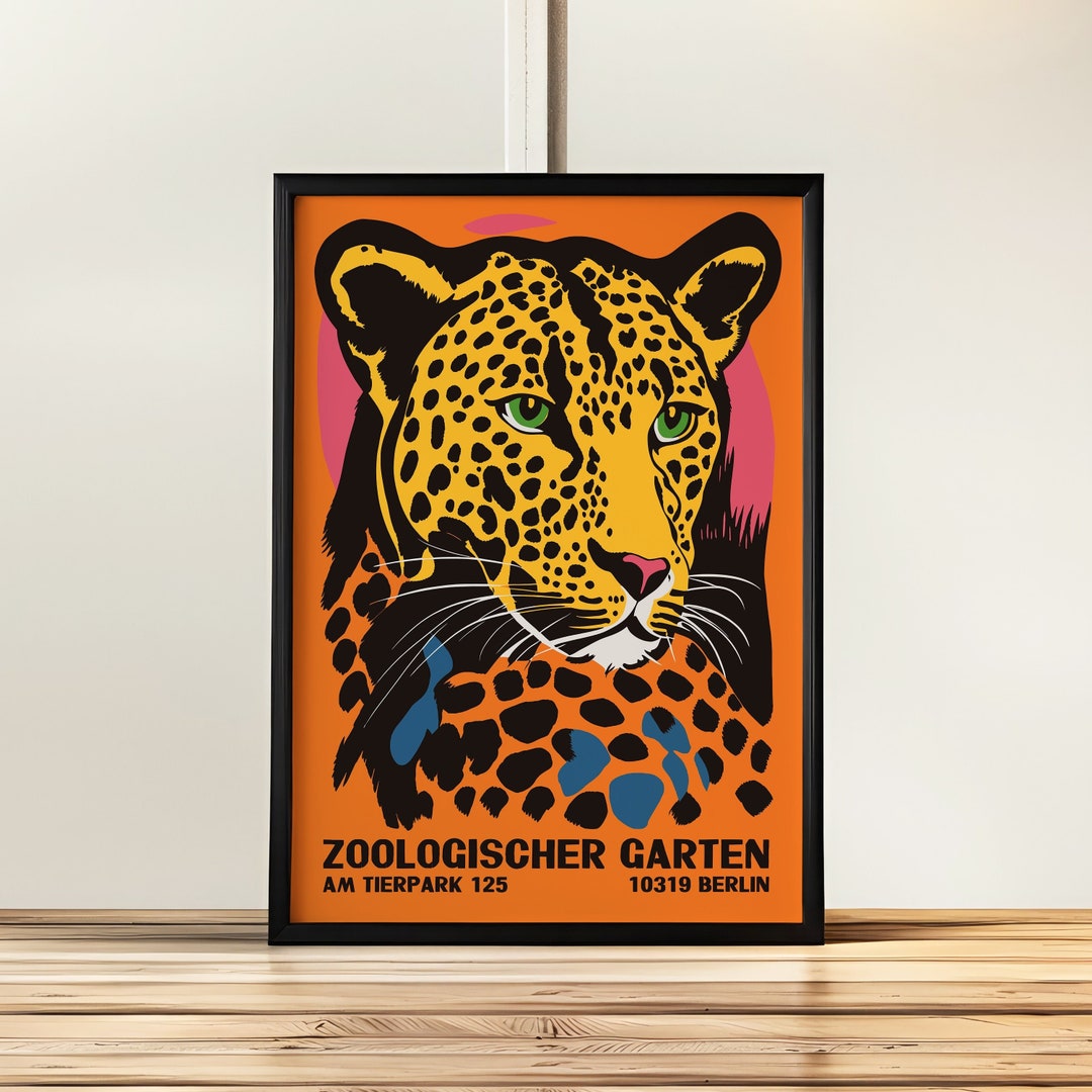 Retro Vintage Berlin Zoo Poster - Big Cats Animal Care Garden - Orange ...