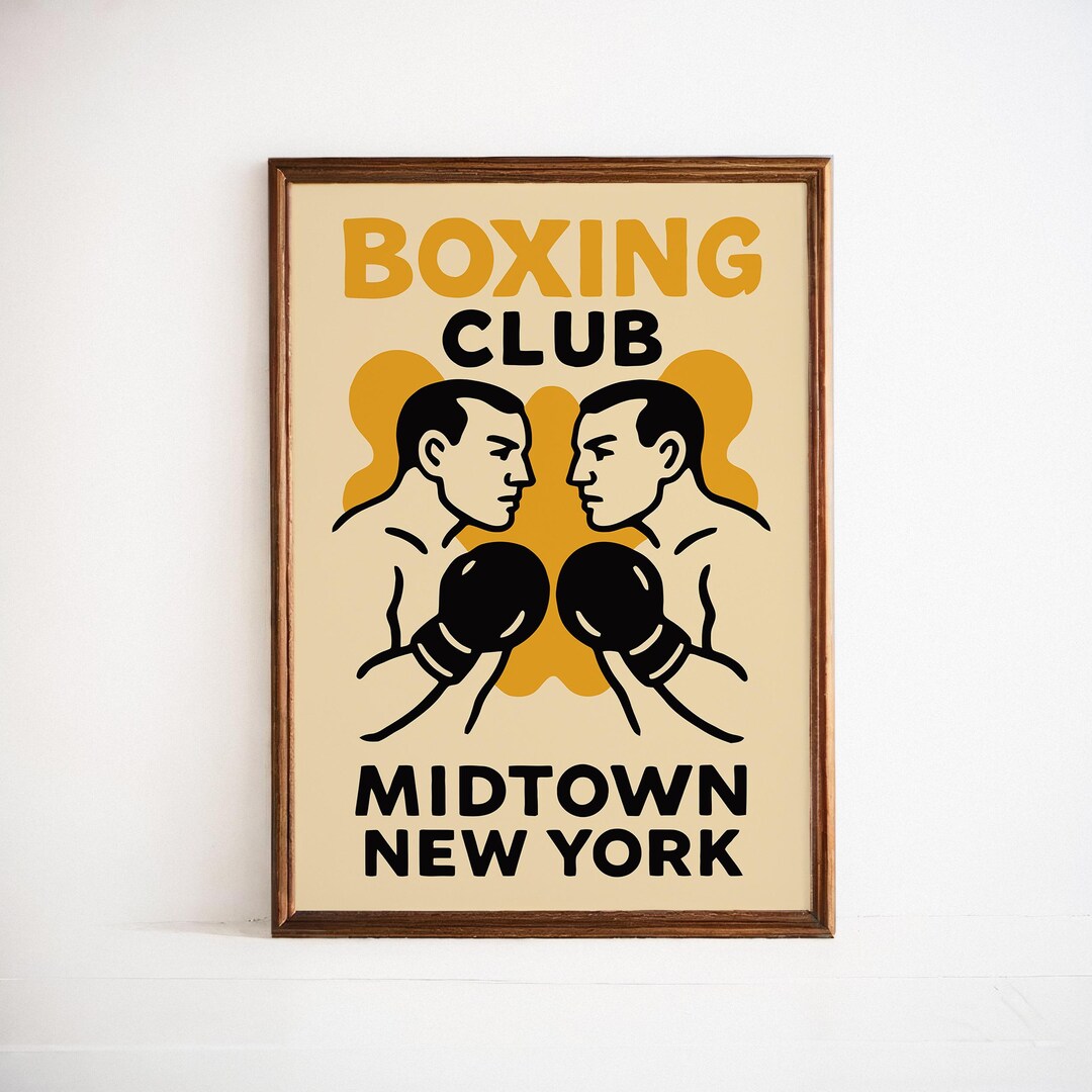 Boxing Club Poster - New York Vintage Art Print, Retro Boxer Wall Decor ...