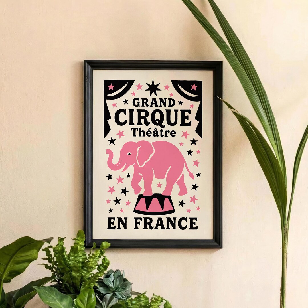 Grand Cirque Theatre Poster | Pink Elephant Vintage French Big Top ...