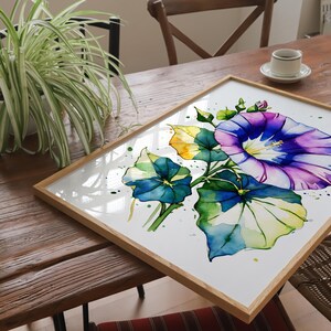 Morning Glory Watercolor Art Print Colorful Floral Wall Decor Botanical ...
