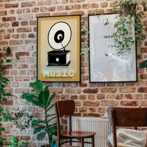 Gramophone Artwork Poster Music Quote Art Print Retro Vintage Music Art ...
