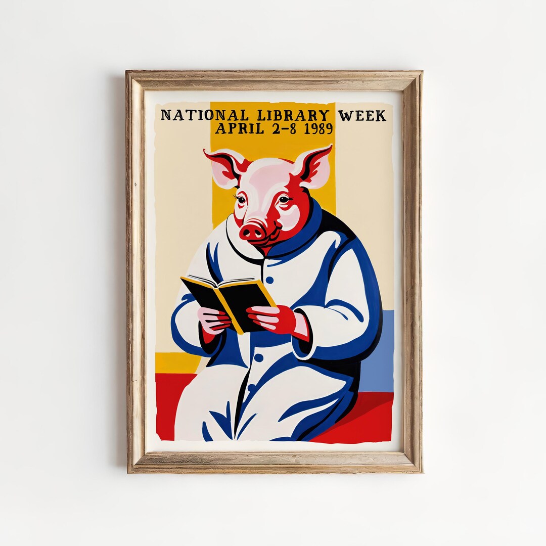 1989 National Library Week Pig Poster: Retro Book Lover Print - Etsy