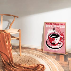 Tokyo Piggy Cafe Japanese Retro Poster | Coffee Shop Art Print | Kawaii ...