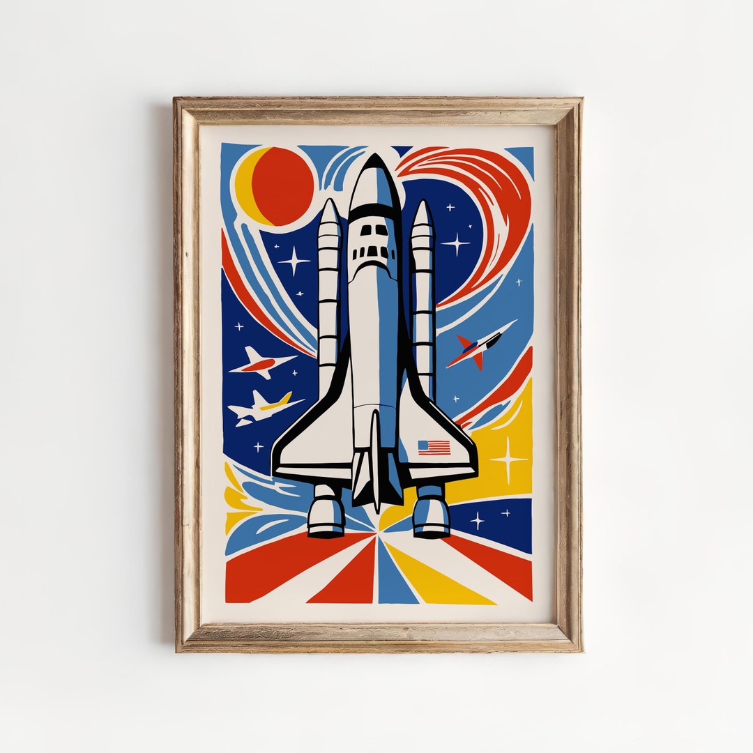 Retro Space Shuttle Launch Poster - Space Exploration Art Print - Astronaut Wall Decor - Outer ...