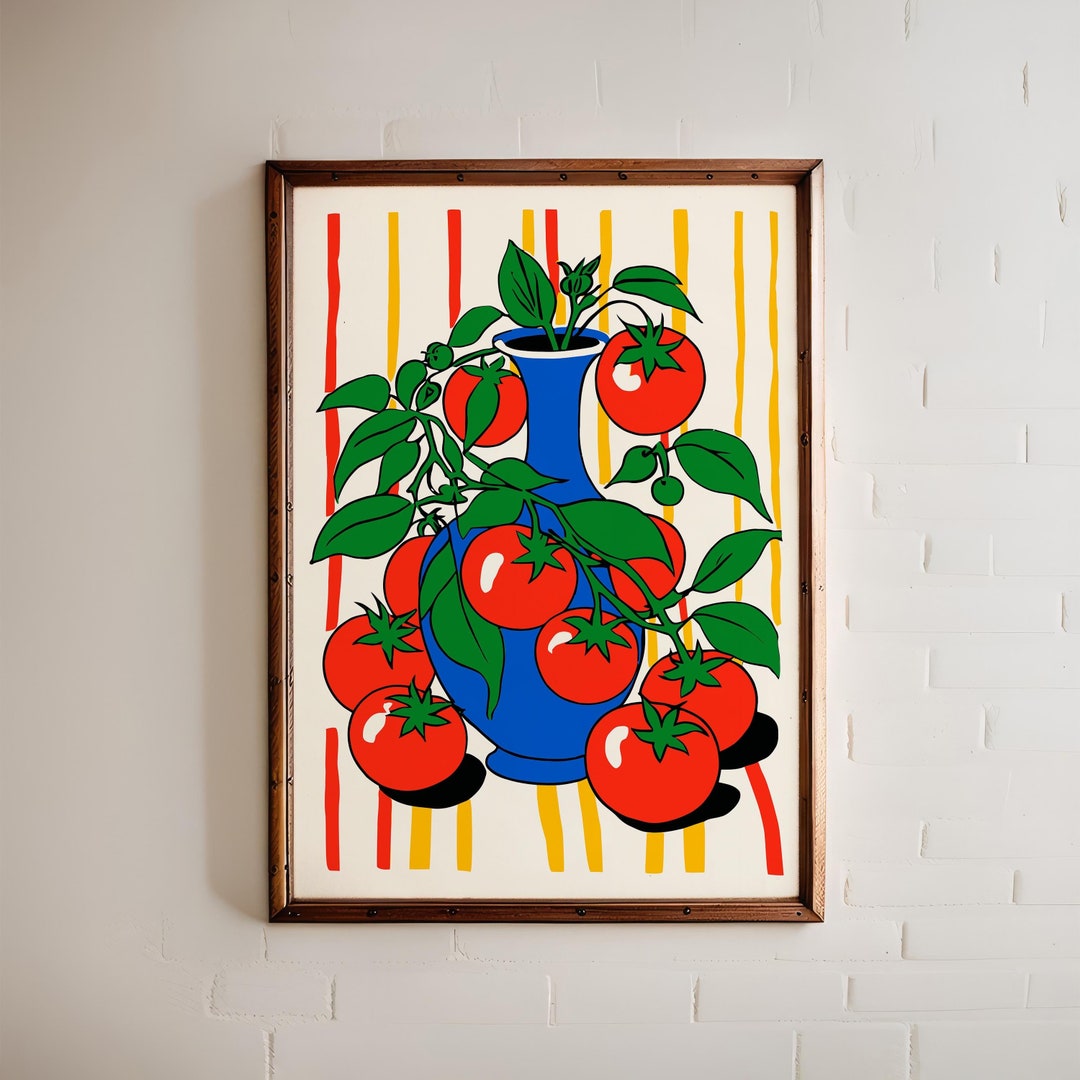 Modern Botanical Tomato Plant Poster - Colorful Vase With Red Tomatoes ...