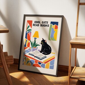 CUTE "cool Cats Read Books" POSTER - Retro Graphics Art, Library Poster ...