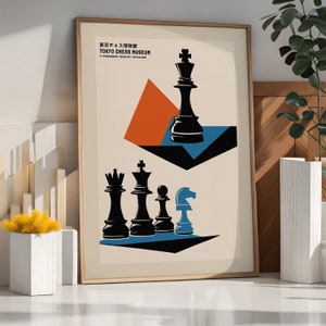 Tokyo Chess Museum Poster, Iconic Chess Pieces Artwork, Mid-century ...