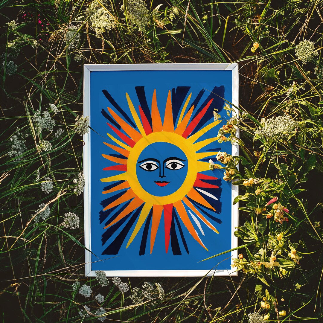 Colorful Sun Art Poster | Bold Sun Face Wall Art Print | Vibrant Boho ...
