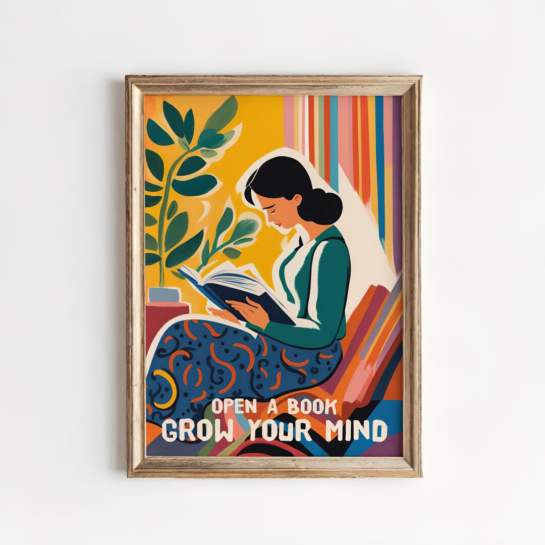 Open a Book Grow Your Mind. Motivational Poster, Inspirational Gift for ...