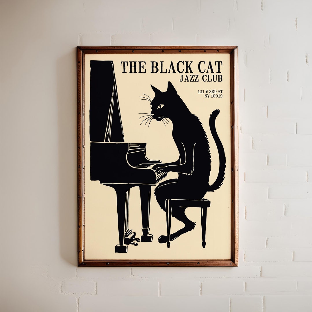 The Black Cat Jazz Club Poster - Music Night Bar Lounge Wall Print - Etsy