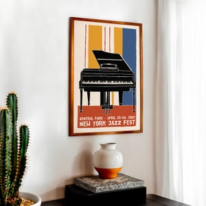 1997 New York Jazz Fest Vintage Poster, Central Park Music Event Collectible, Retro Piano Wall ...